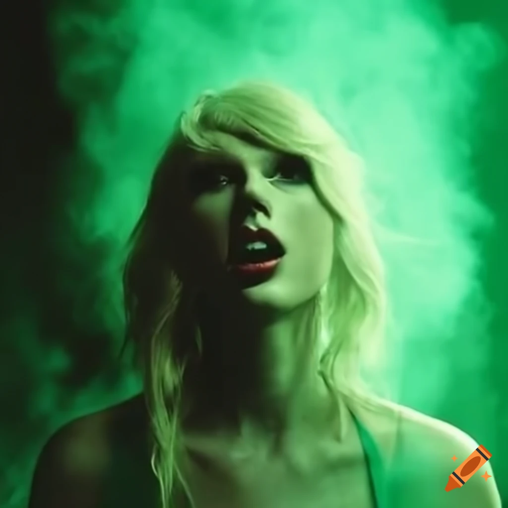 Taylor swift with green smog in the background on Craiyon