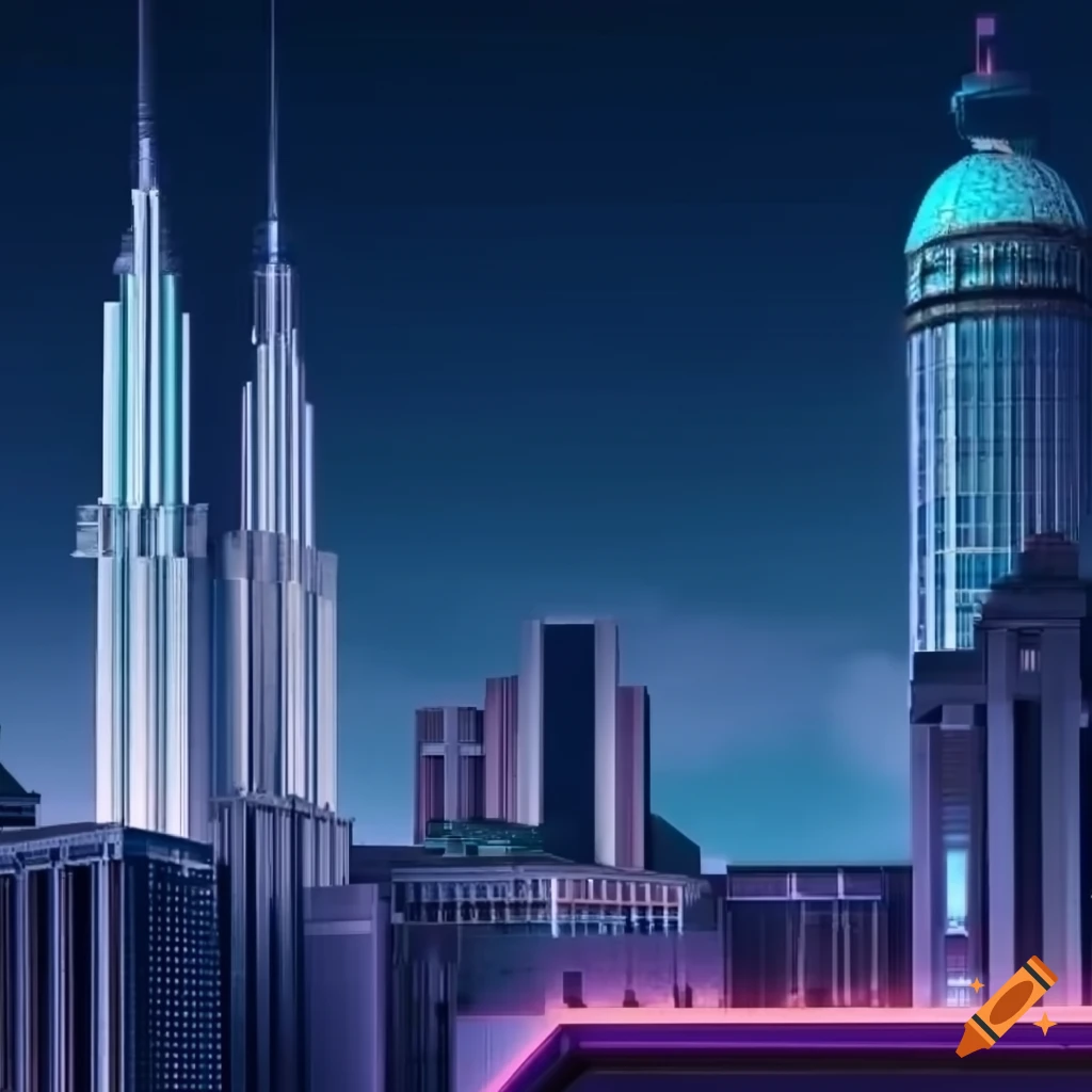 Photo-realistic cityscape with Art Deco and futuristic architecture on ...