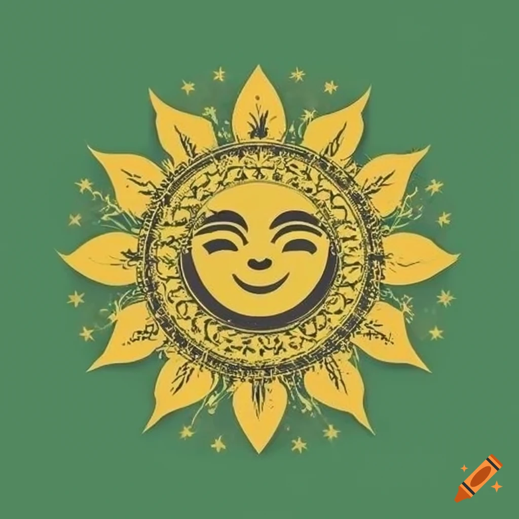 Smiling sun with vintage floral design in a pop art style on Craiyon