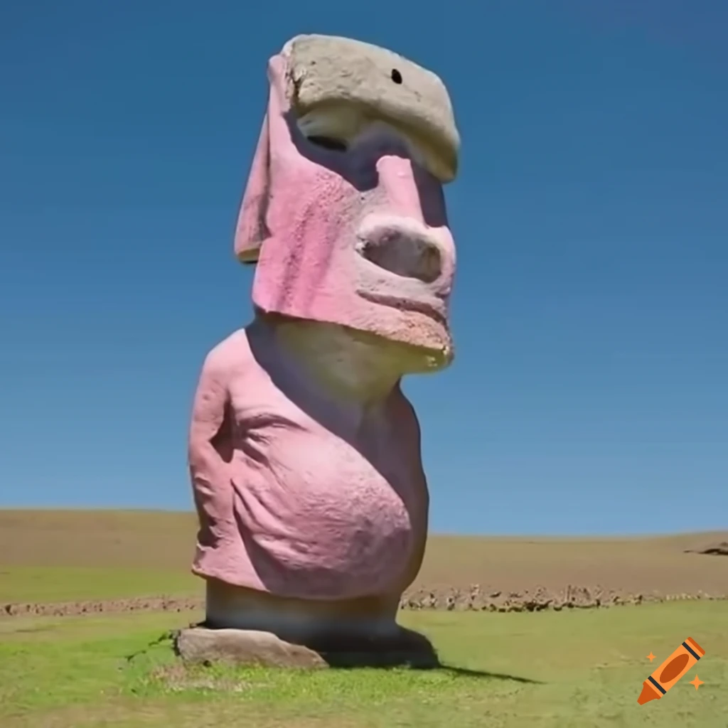 Cute pink moai with flower shirt dancing on Craiyon