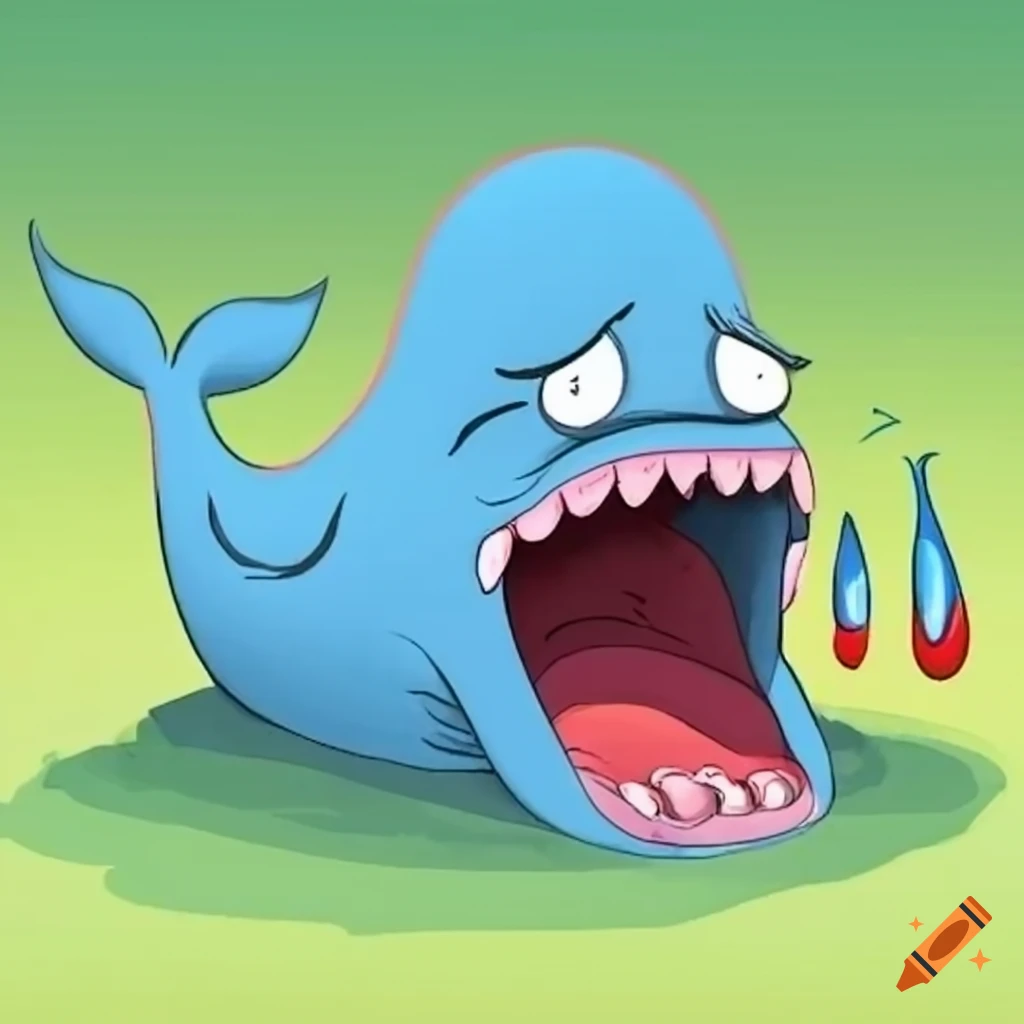 Whale cartoon throwing a tantrum and crying on Craiyon