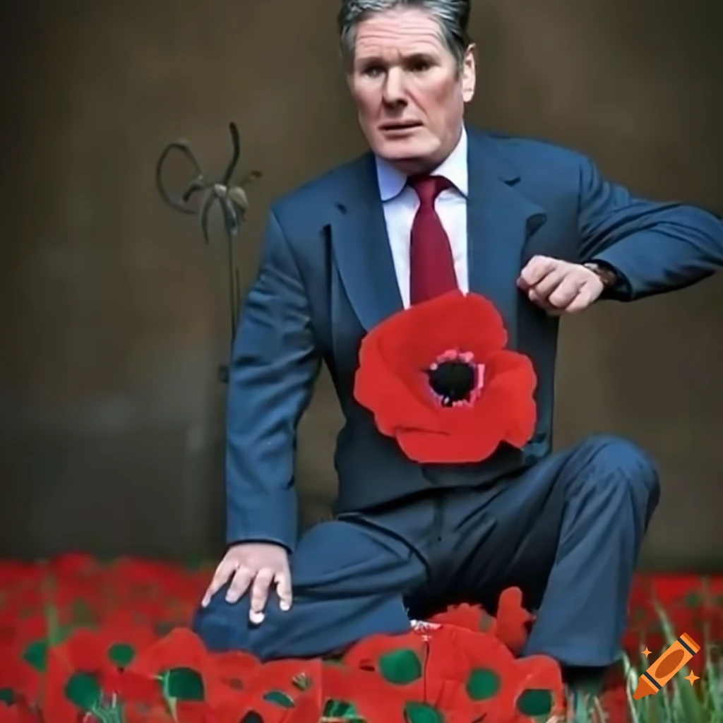 Kier starmer taking the knee in a poppy suit on Craiyon