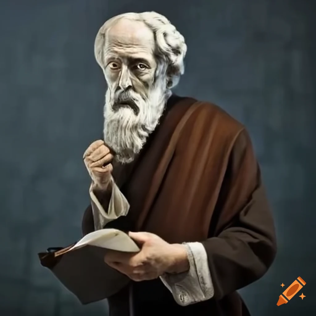 Antique philosopher in a modern office setting on Craiyon