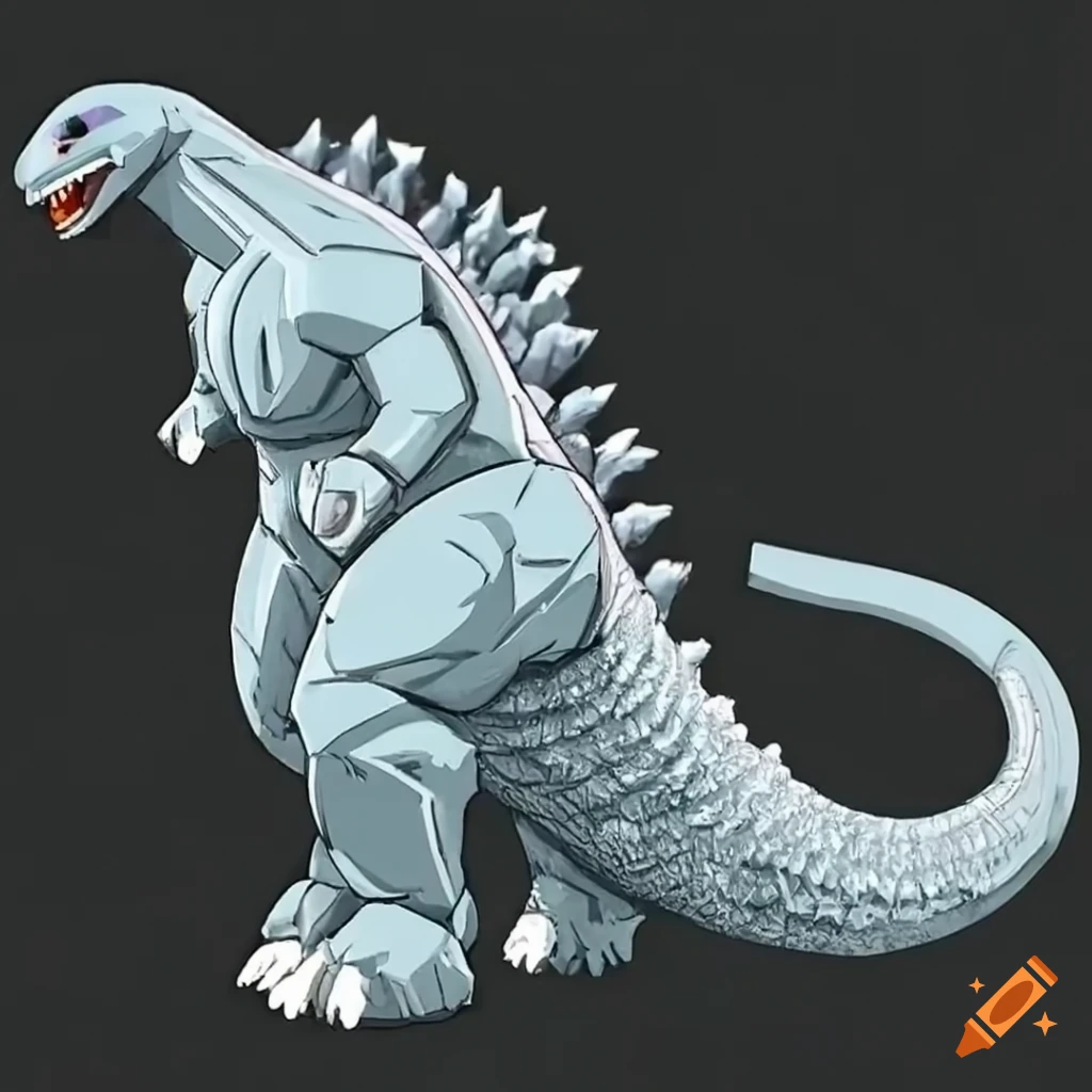 Silver-gray godzilla as a powerful dragonball z character made of ...