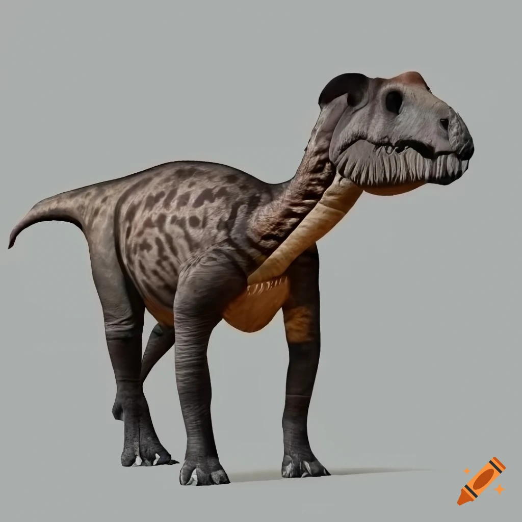 Colorful hadrosaurus dinosaur with elephant-like texture in warm ...