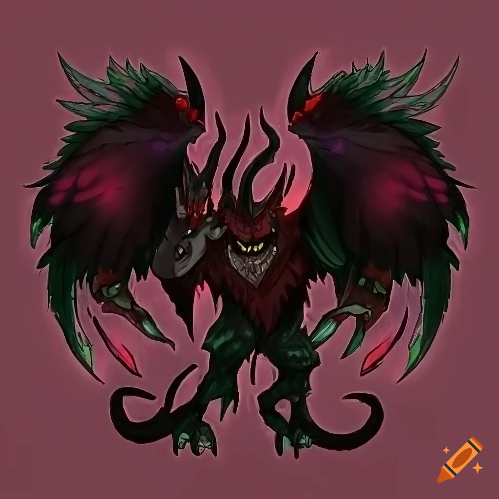 Heavily-stylized eldritch badger raven demon with menacing raven wings ...