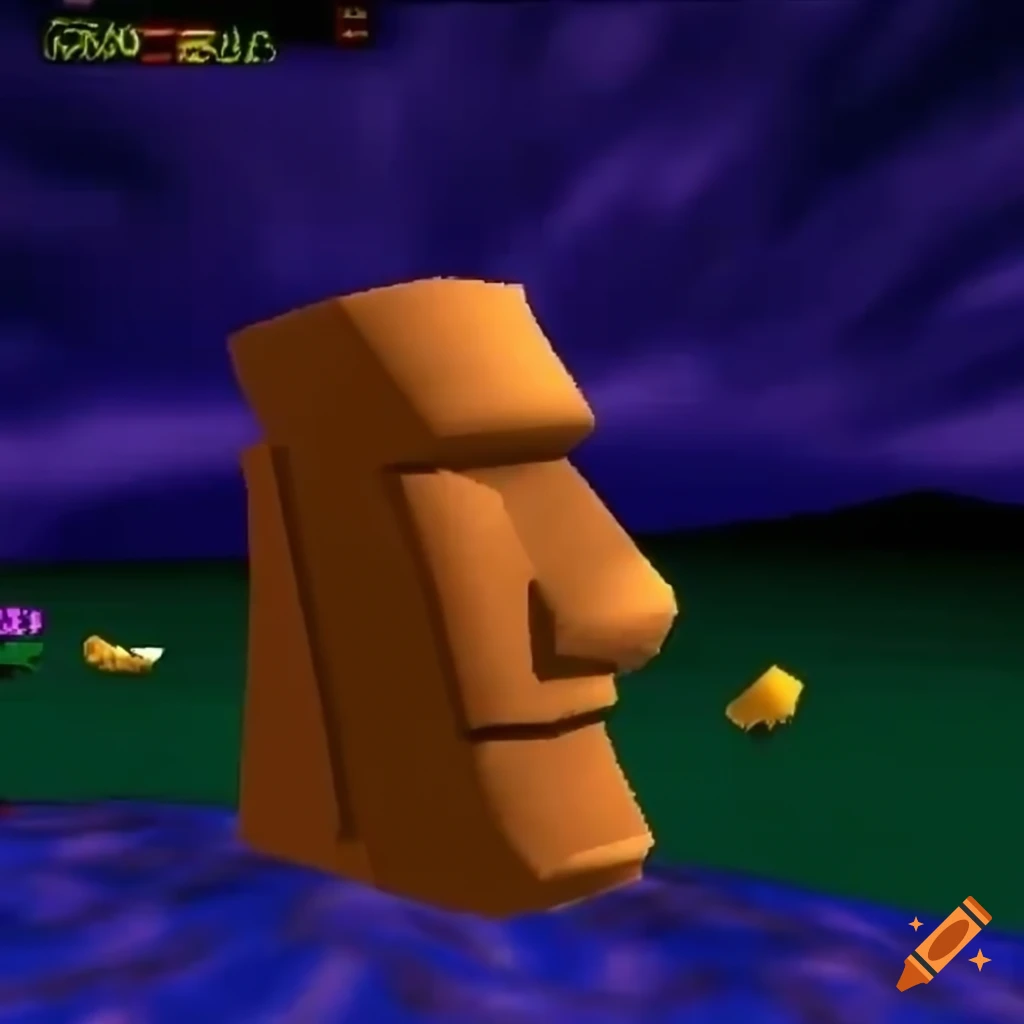 80s vhs footage of moai in mario 64 on Craiyon
