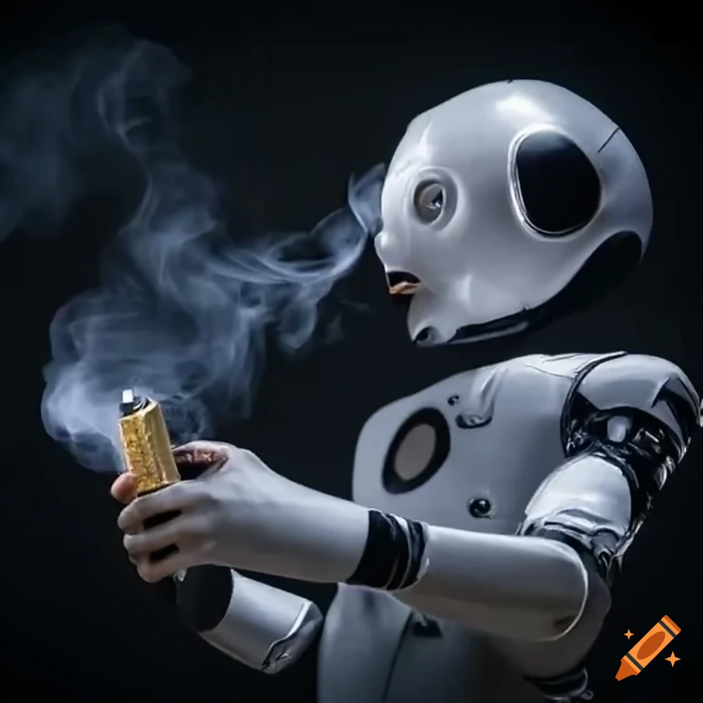 Robot with a lighter and smoking air on Craiyon