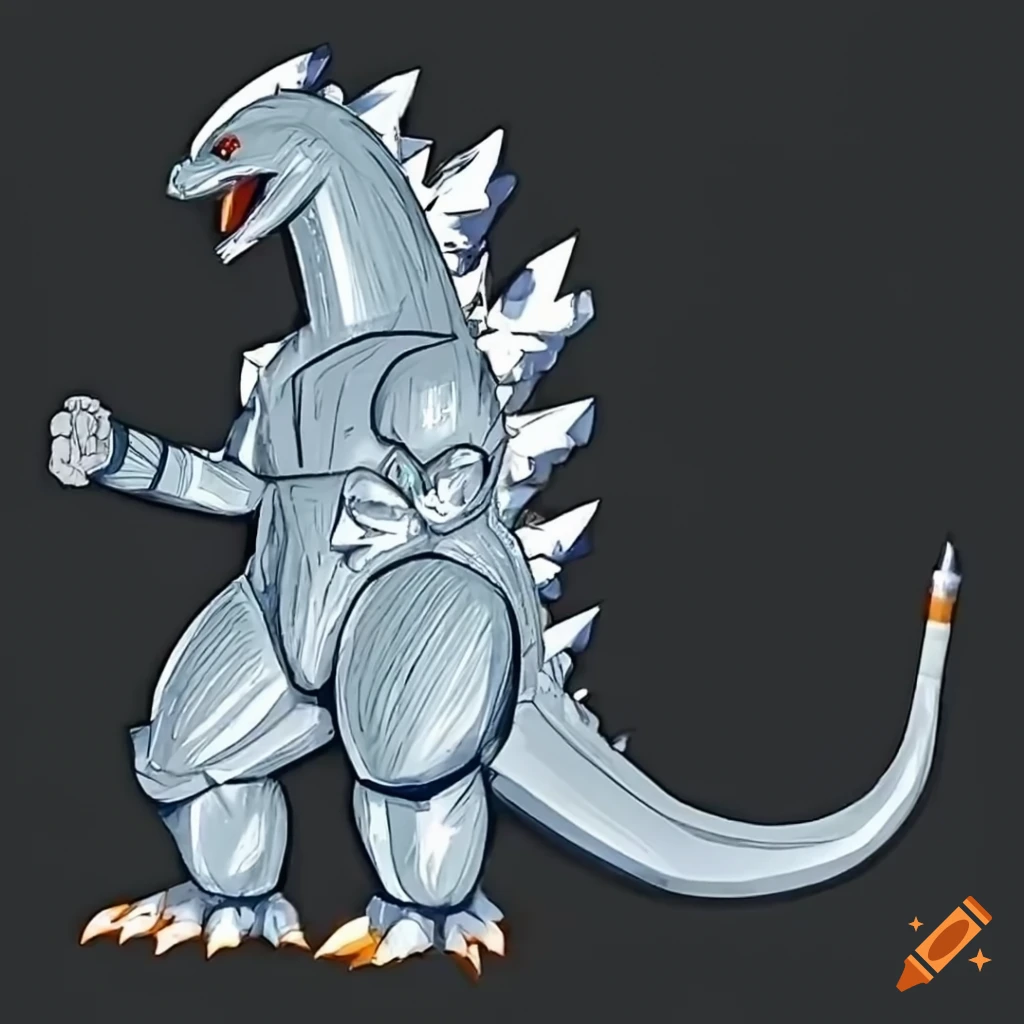Silver-gray Godzilla as a powerful Dragonball Z character inspired by ...