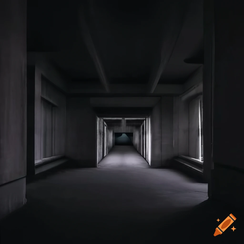 Brutalist architecture with liminal space and eerie lighting on Craiyon