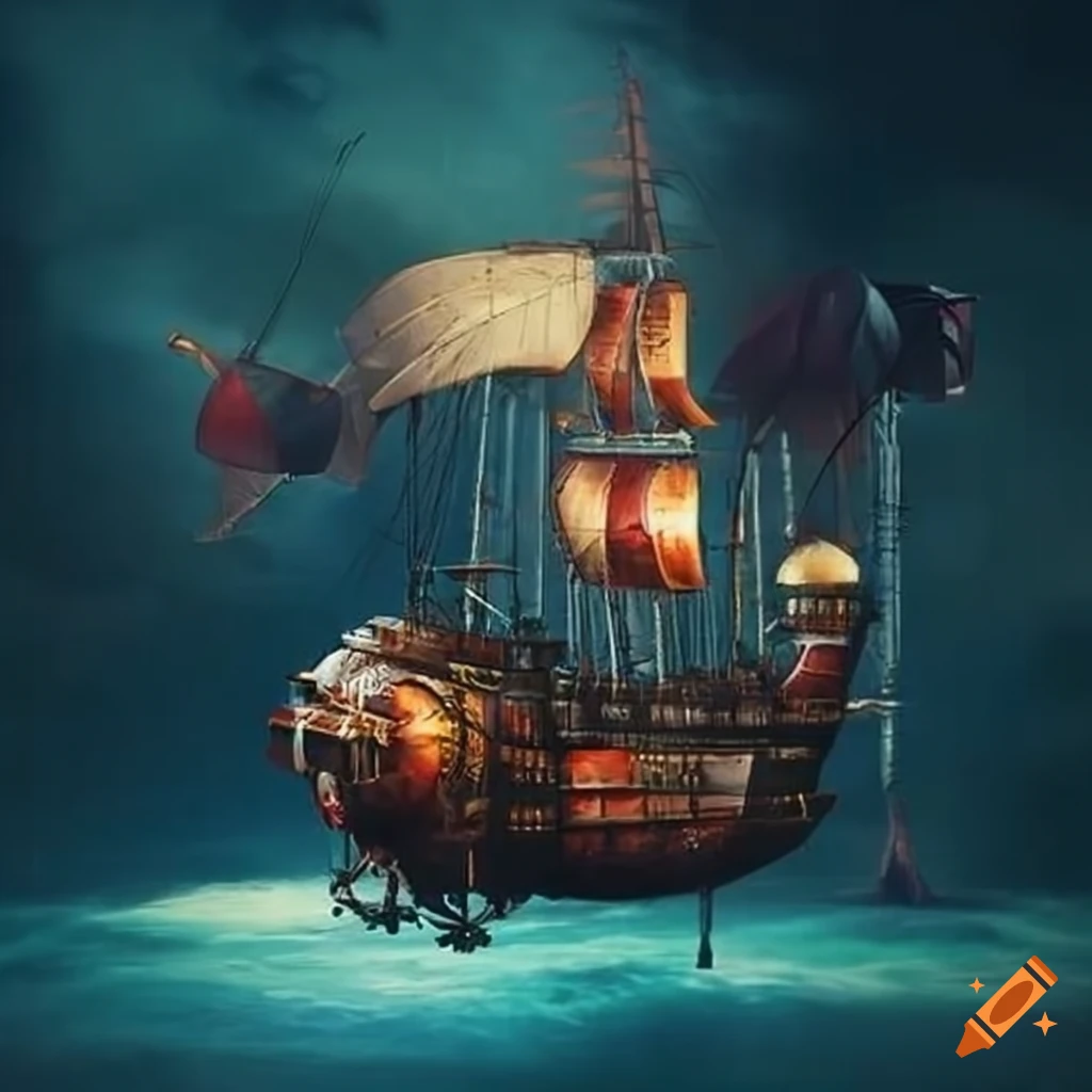 Steampunk flying airship on Craiyon