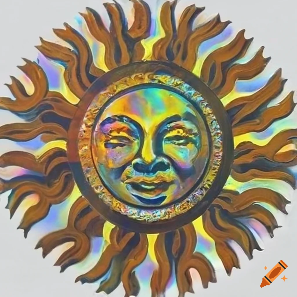 Vintage smiling sun sticker with wavy sunrays in iridescent oil ...