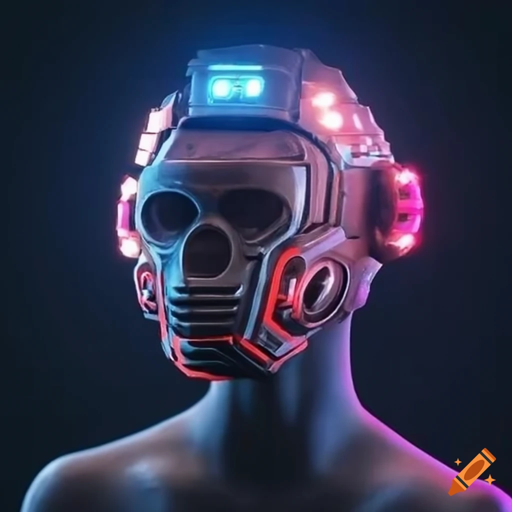 Cyberpunk electronic howler monkey helmet with lights on Craiyon