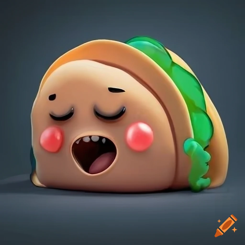 Cartoon of a sleeping taco having a snuggle on Craiyon