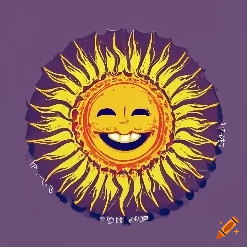 Smiling sun with rays in circle sticker pop art style on Craiyon