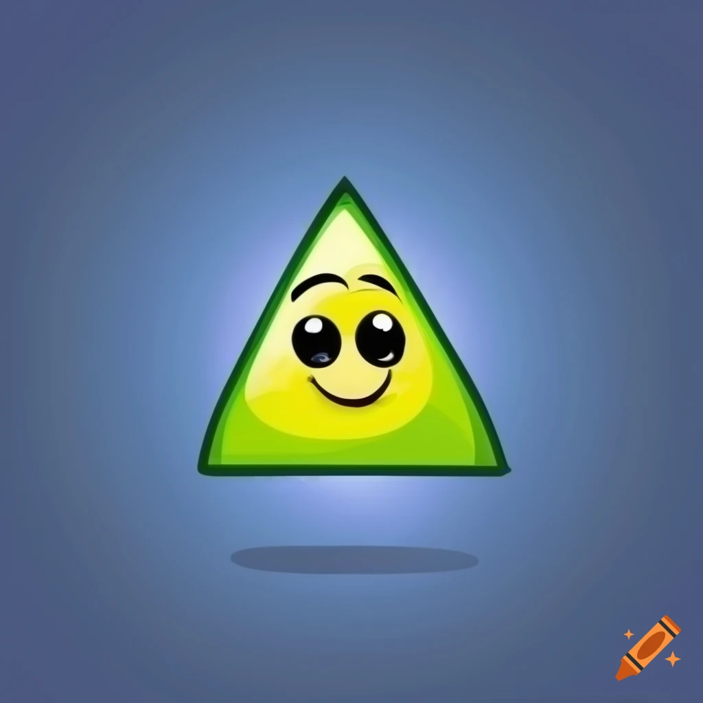 Happy faced cartoon triangle on a blue background on Craiyon