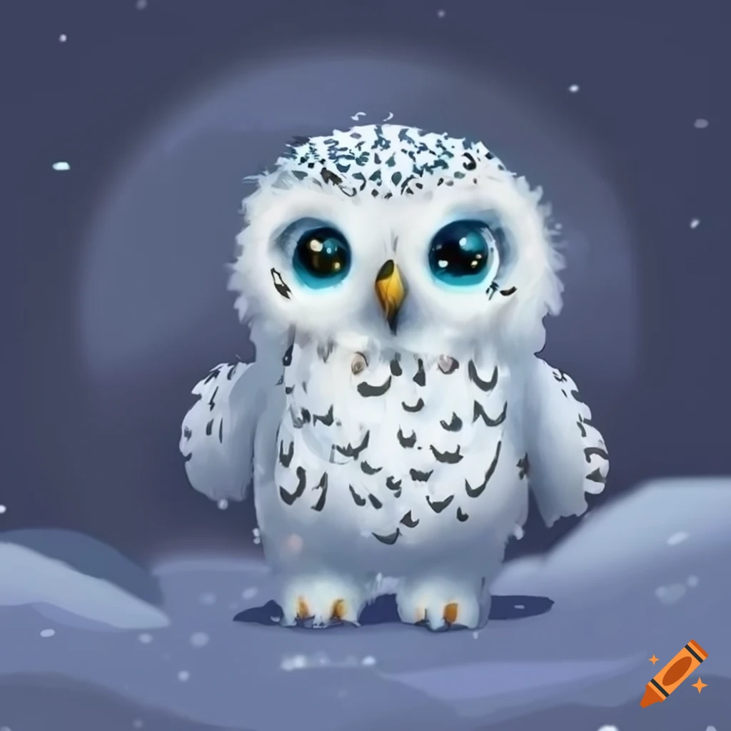 Cute baby snow owl depicted as a video game character on Craiyon