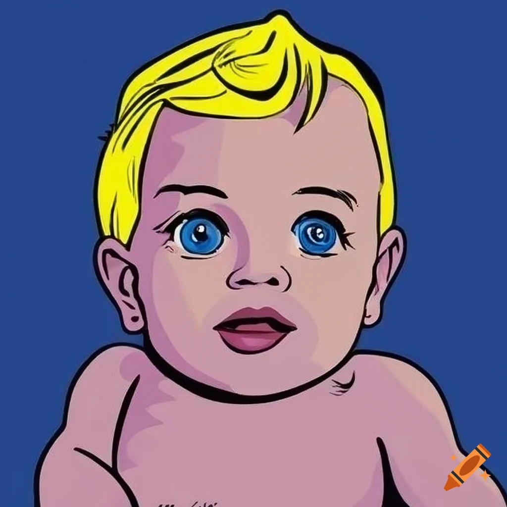 Colorful comic illustration of a giggling baby in roy lichtenstein ...