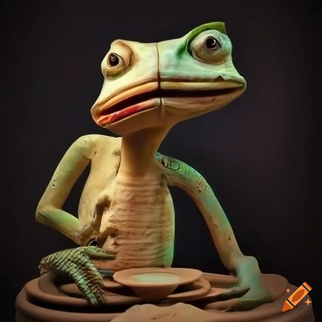 Rango the lizard making art in a pottery studio on Craiyon