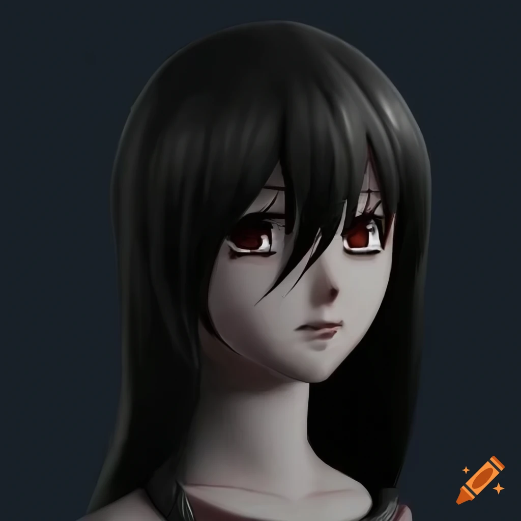 Diclonius with long dark hair and small white horns on Craiyon