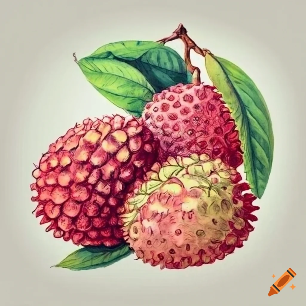 Vintage hand drawn botanical illustration of litchi fruits on Craiyon