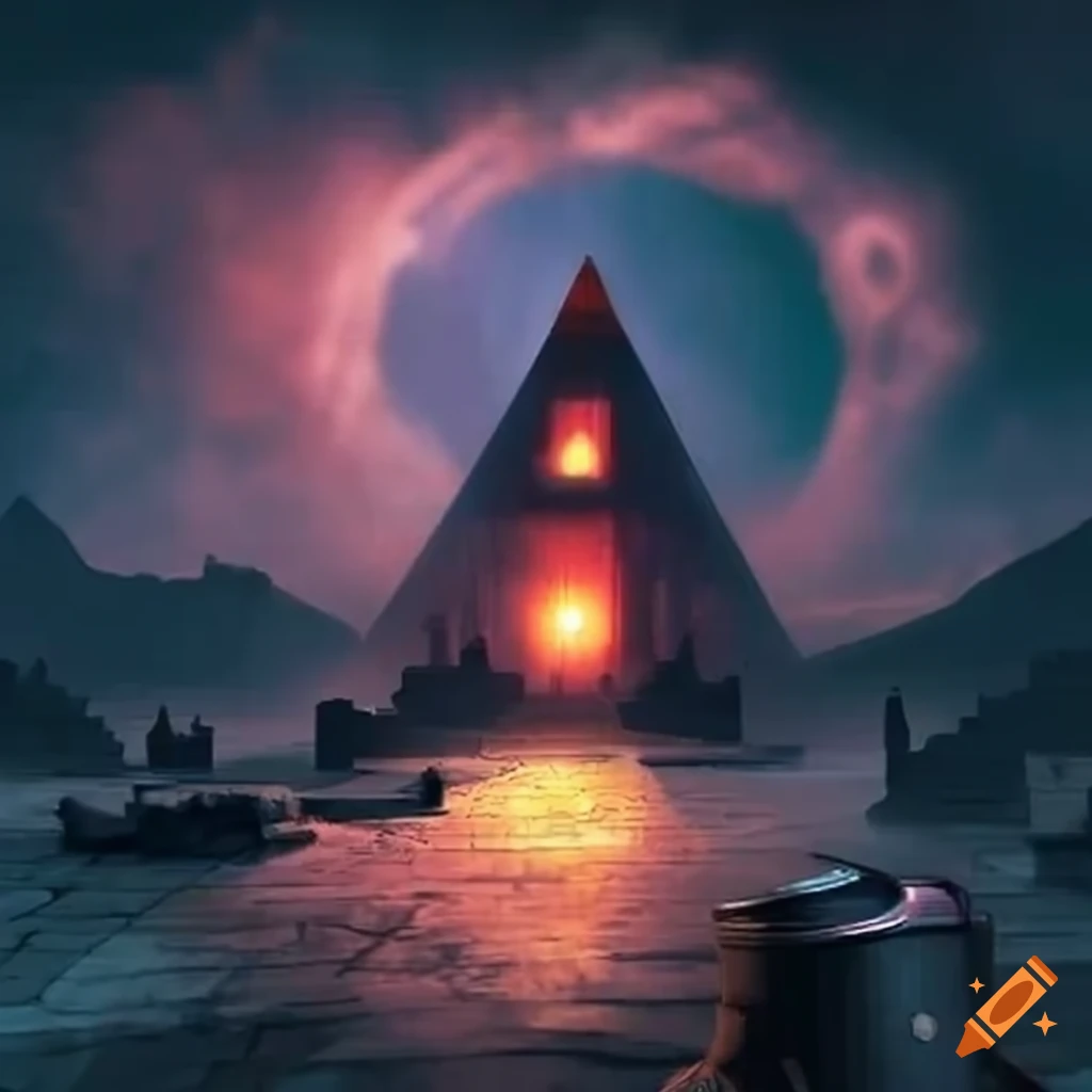 Time machine pyramids noir detective portals alchemy on Craiyon