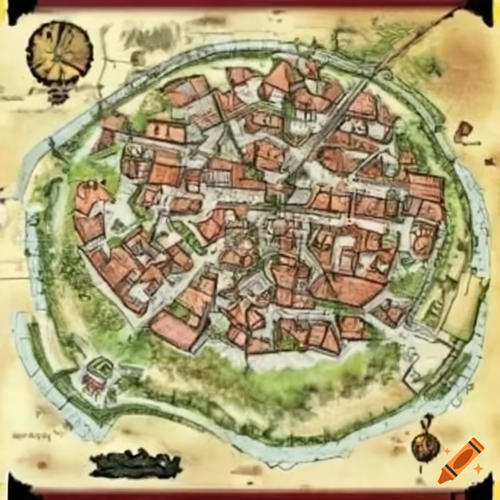 Fantasy medieval city map on Craiyon