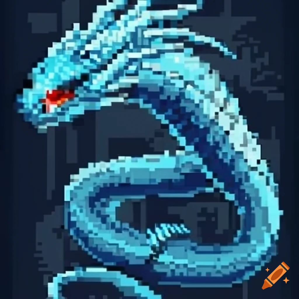 Pixel art of a cool blue serpent dragon on Craiyon