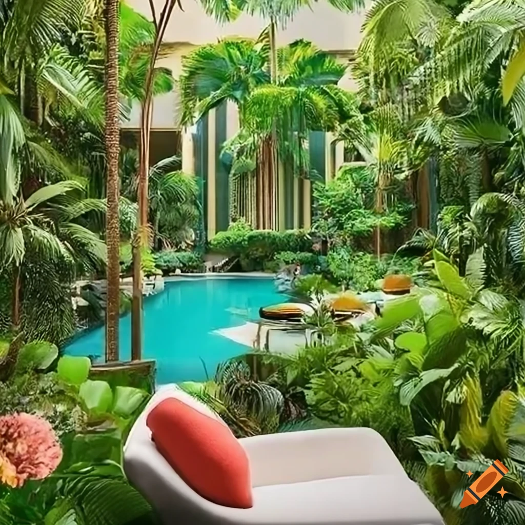 Intricate and highly detailed hyper-realistic tropical jungle interior ...