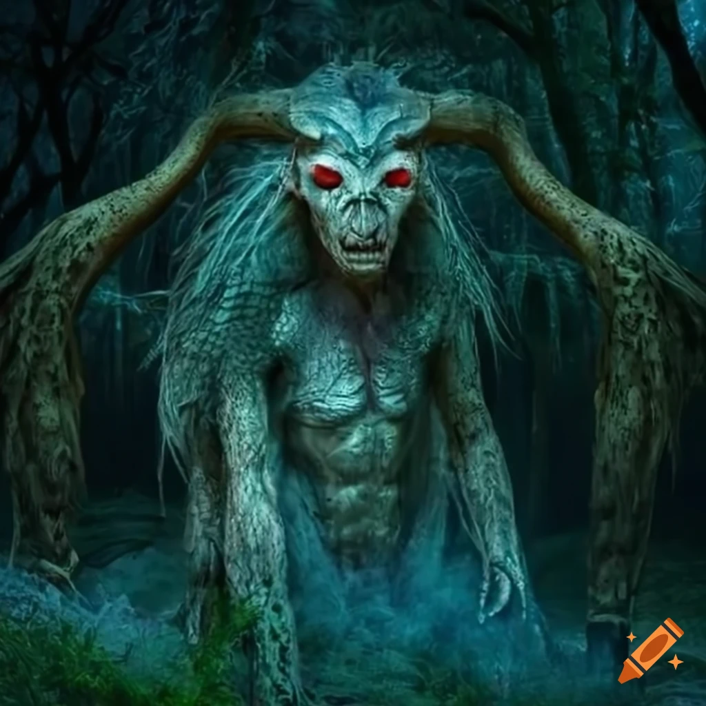 Mythical creature with mutated limbs in a mystical forest on Craiyon