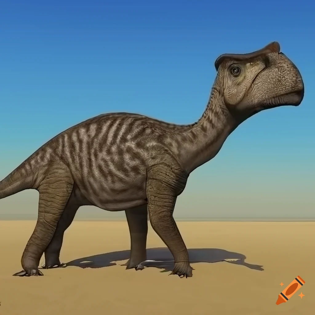 Colorful hadrosaurus dinosaur with elephant-like texture in warm ...