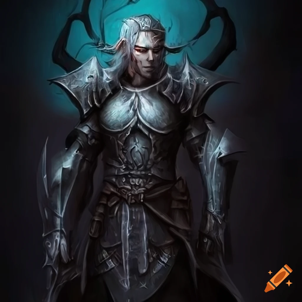 Menacing evil elf with magical sword in dark fantasy setting on Craiyon