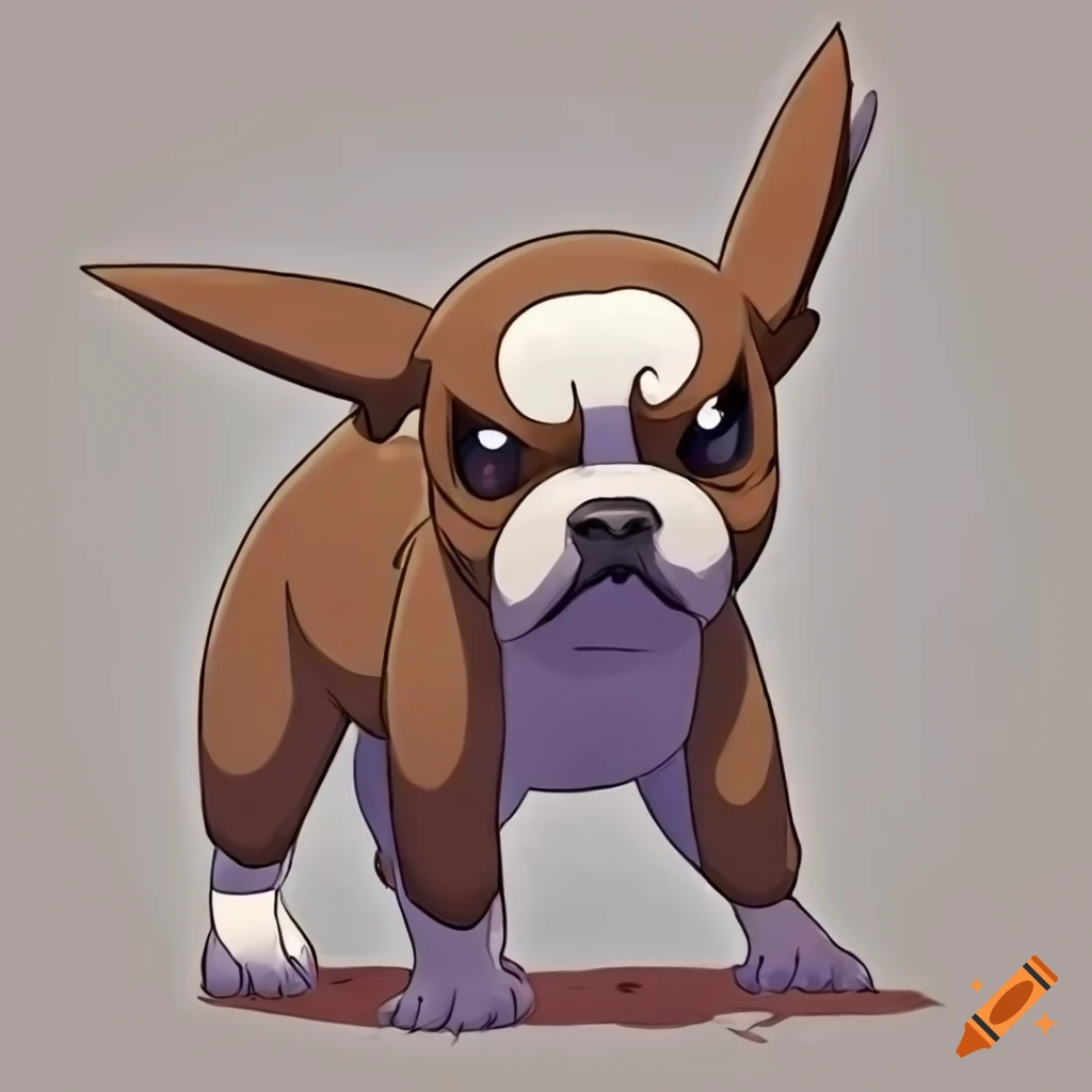 White and brown boxer dog in the style of a pokemon on Craiyon