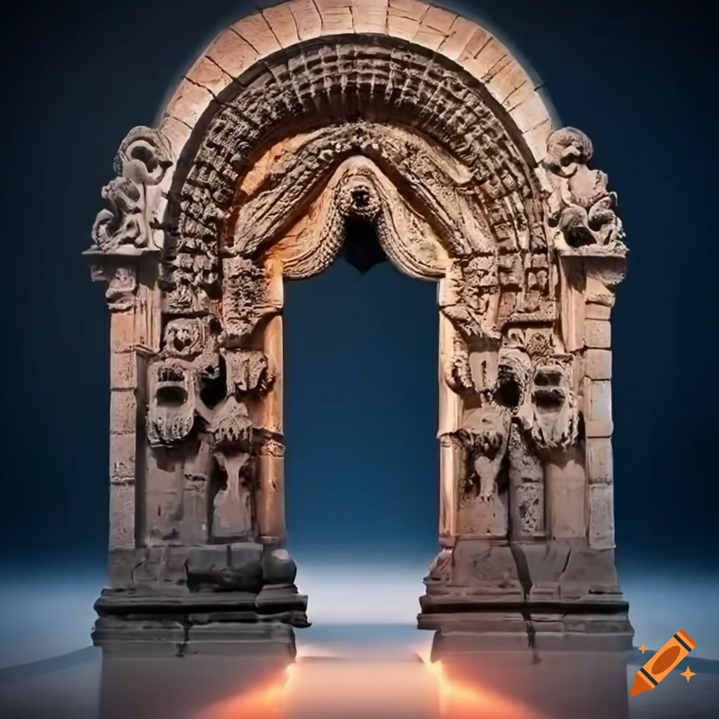 Intricately detailed portal made of ancient stone with exceptional ...