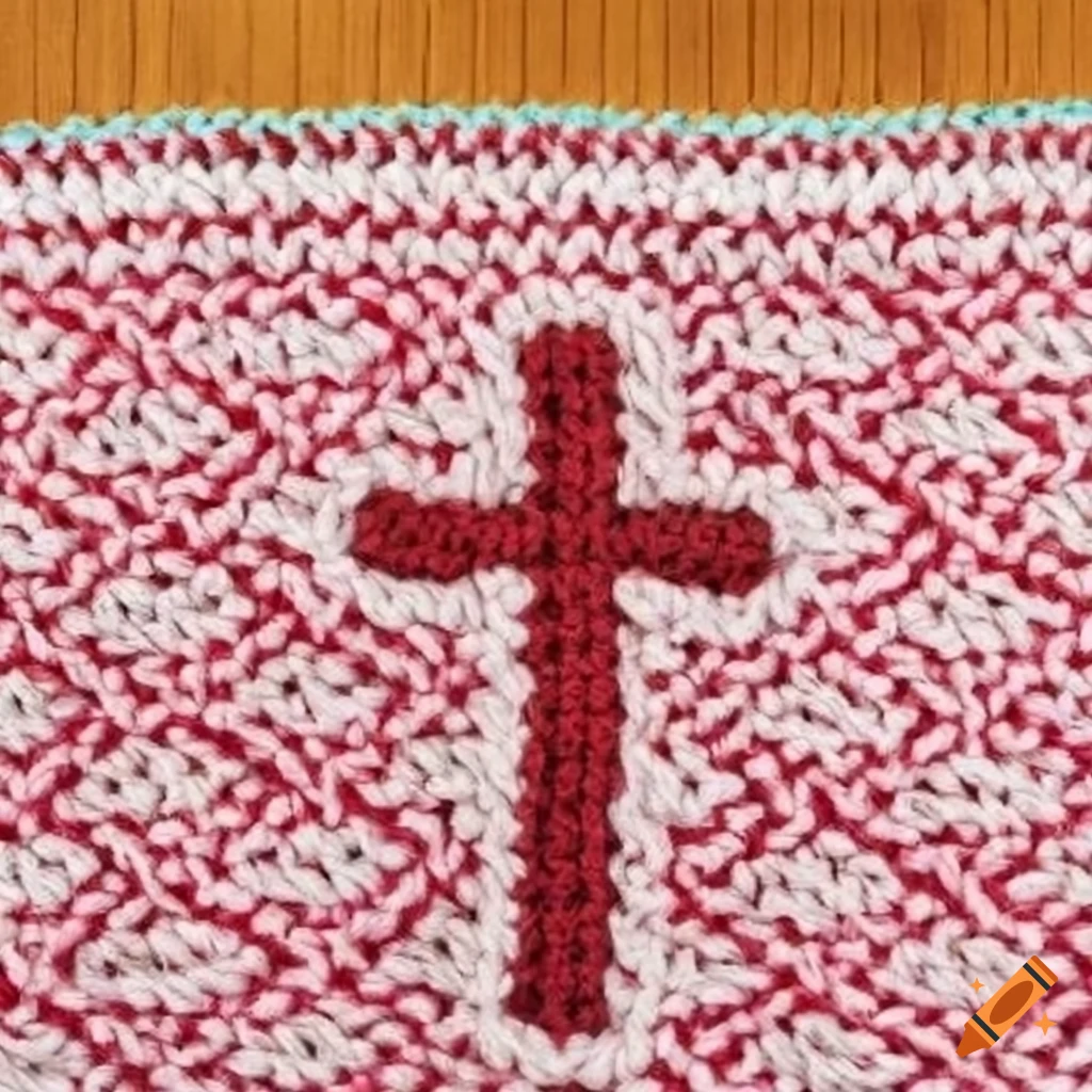 Crochet wool knitted fabric with a cross bible carrick mat design ...