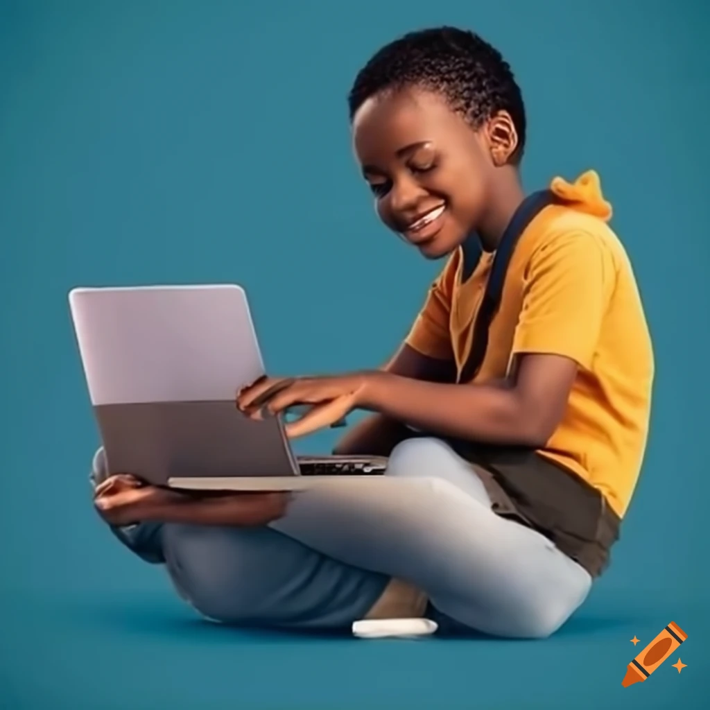 Happy african students using laptops together on Craiyon