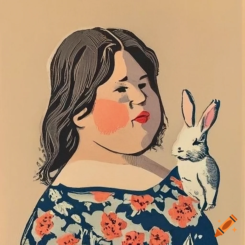 Charming blond girl in floral dress with white rabbit in finnish ...