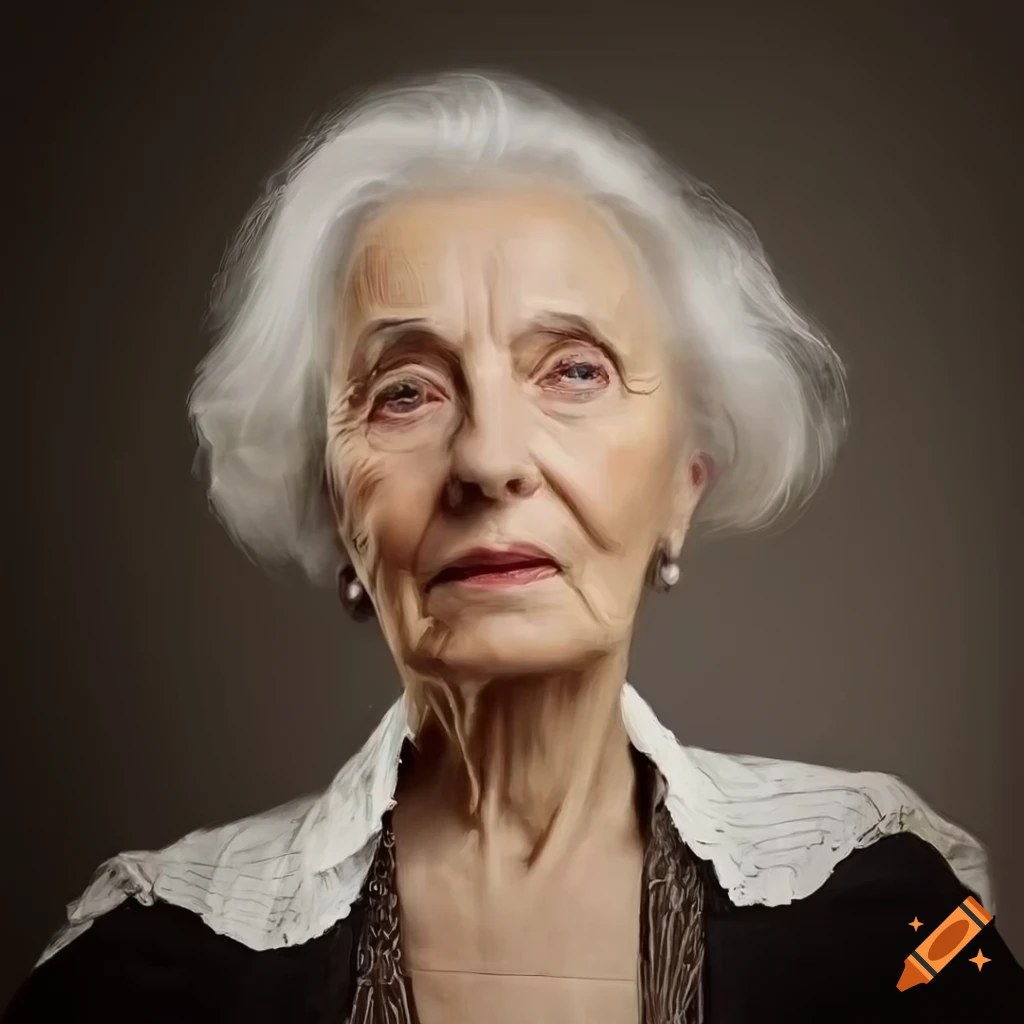 Elegant old woman in blouse with comforting expressionist style on Craiyon