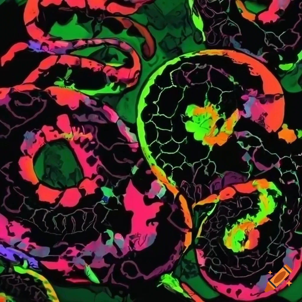 Fluorescent neon colored snake camo pattern on Craiyon