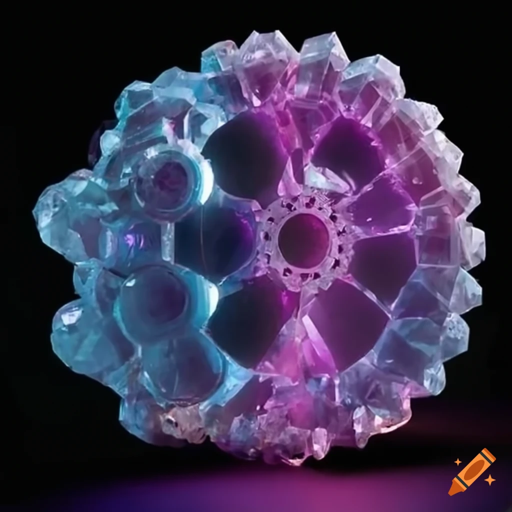 Intricate quartz crystal gear wheel on Craiyon