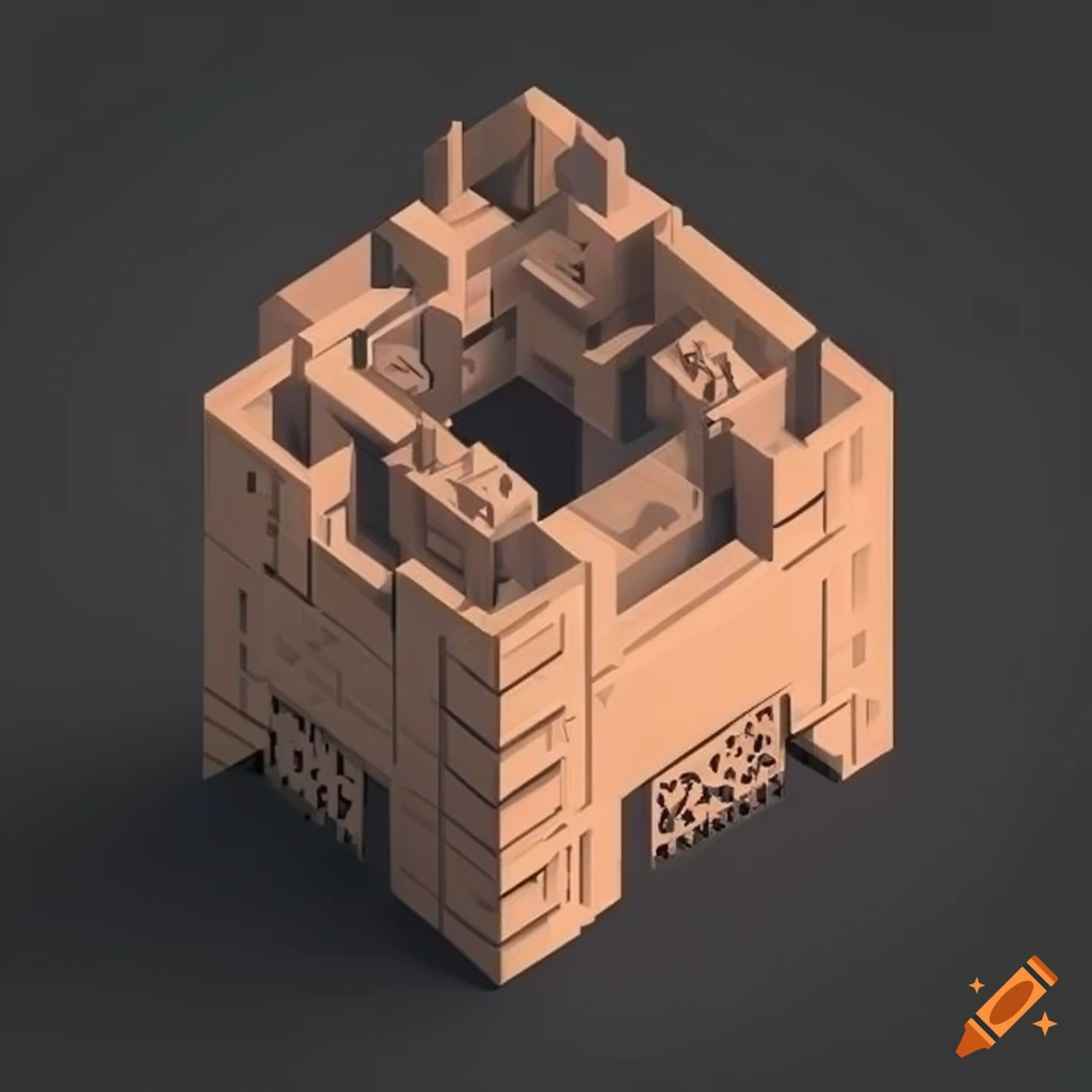 Isometric box in escher style on Craiyon