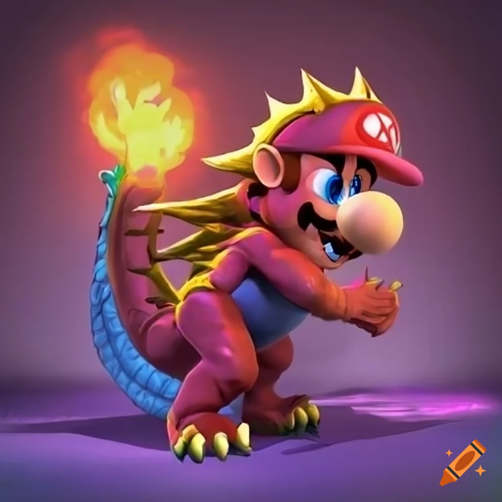 Mario portrayed as a fierce and mystical dragon creature on Craiyon