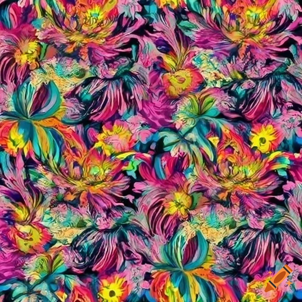 Intricate repeating floral pattern with colorful flowers in pop art ...