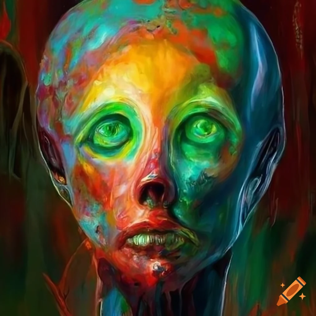 Captivating painting of alien beings with large and unique features on ...