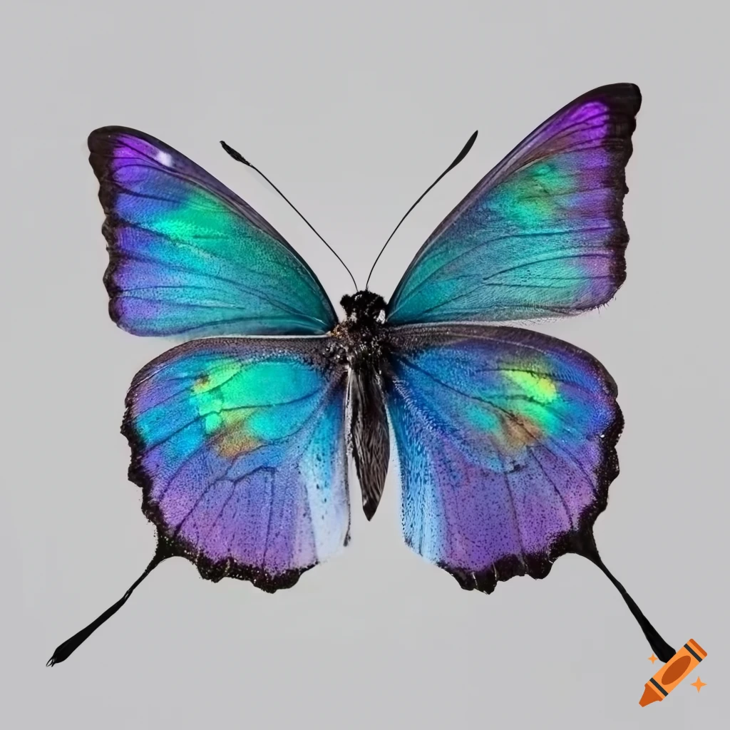 Iridescent blue butterfly on a white background on Craiyon