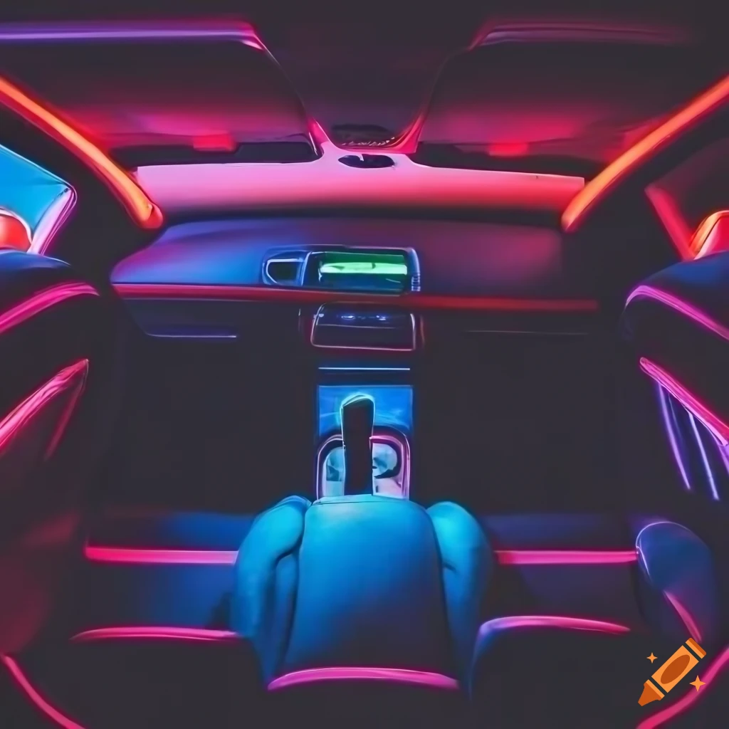 Car interior with neon lights on Craiyon