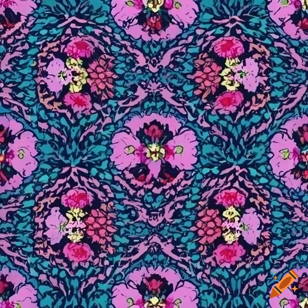 Intricate anime flower repeating pattern in art deco style on Craiyon