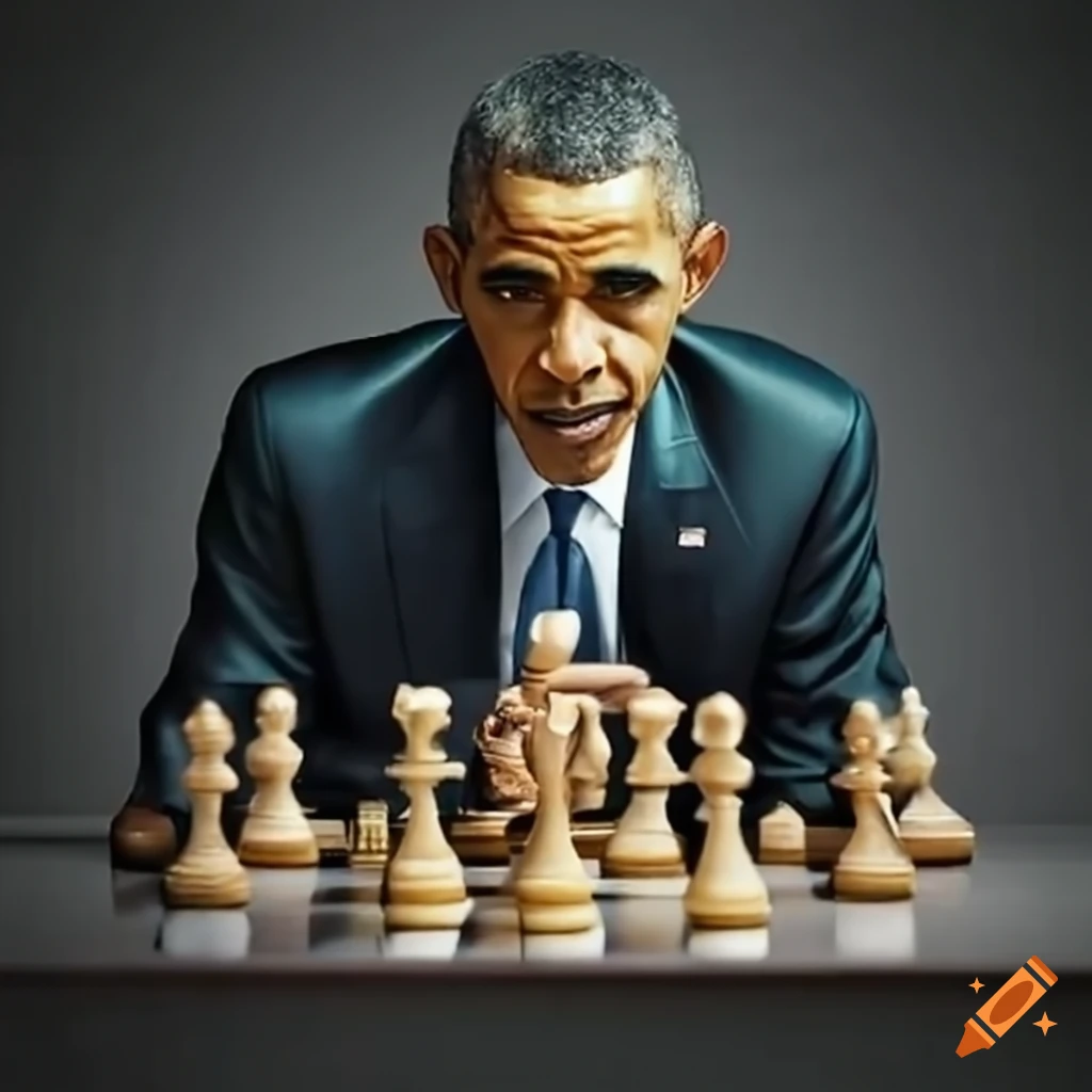 Hyperrealistic painting of barack obama playing chess on Craiyon