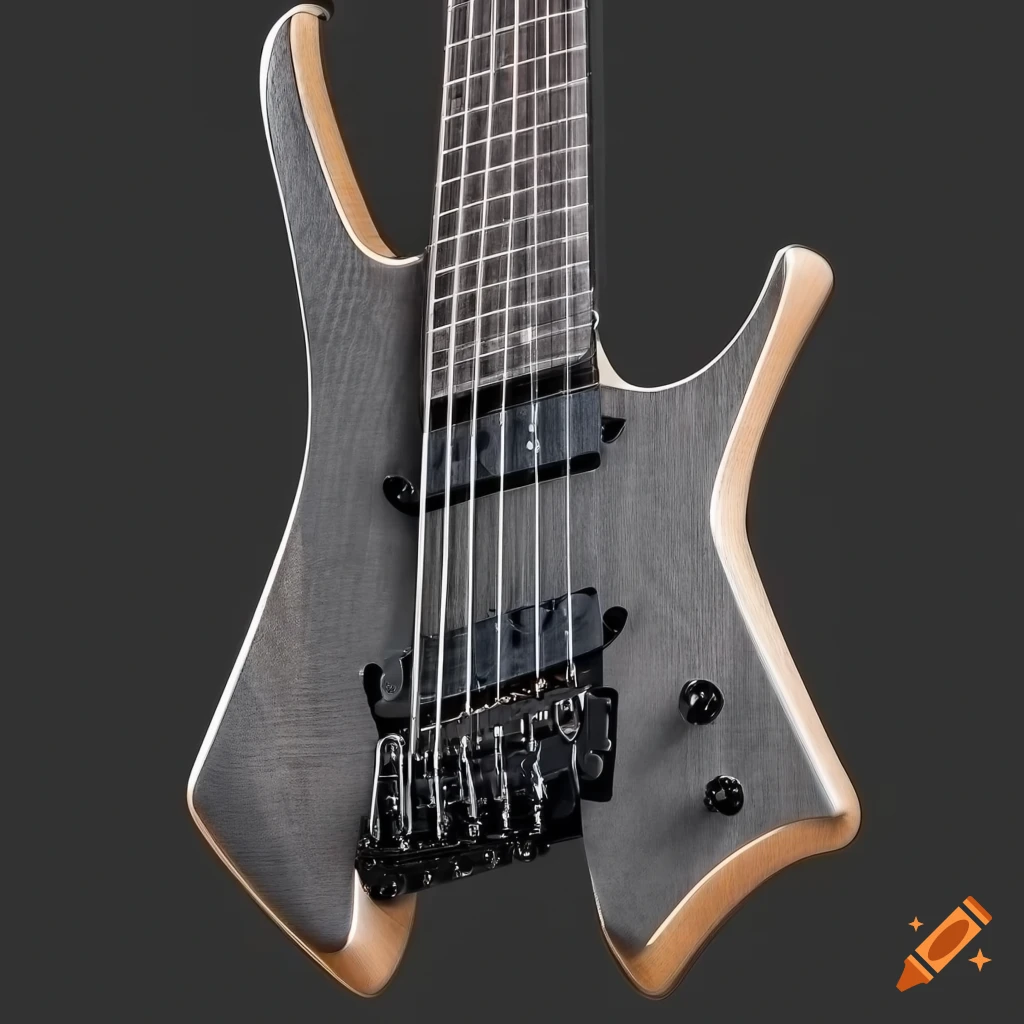 Modern 8-string headless electric guitar with carbon fiber finish on ...