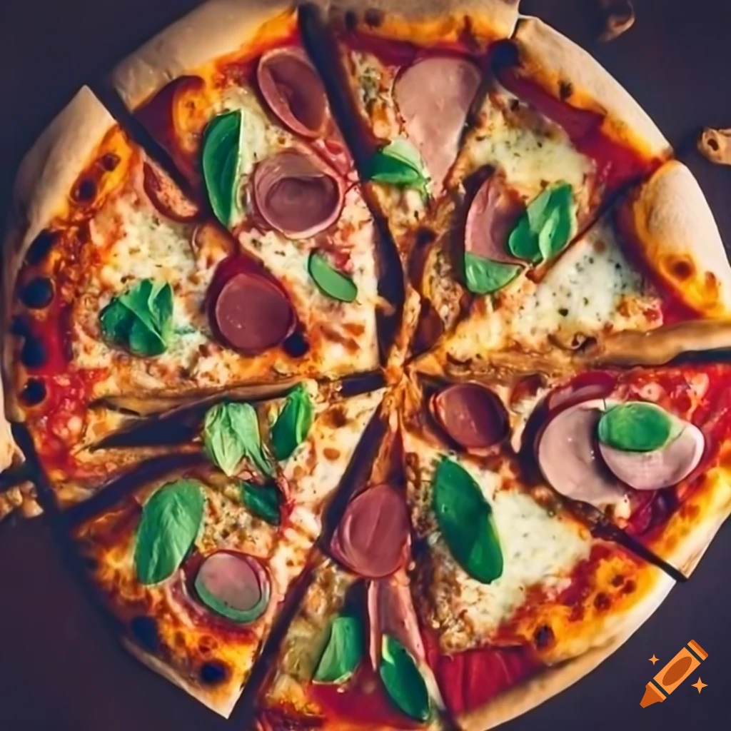 Delicious pizza viewed from above on Craiyon